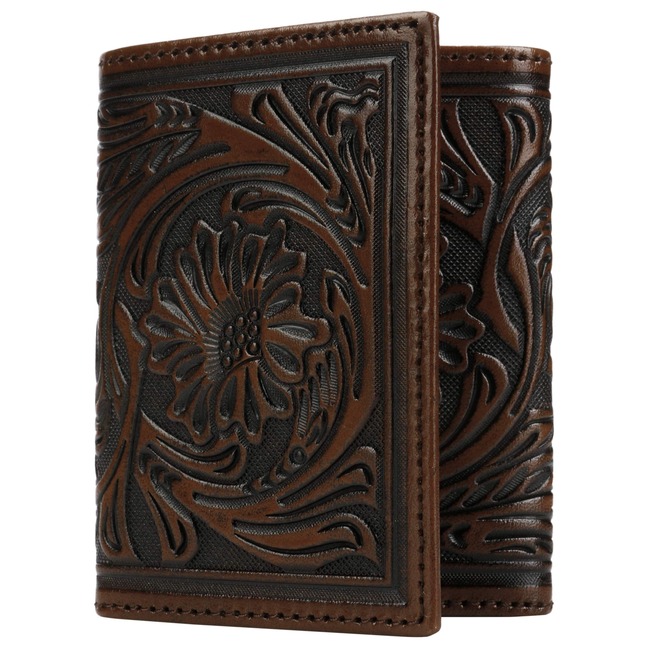 Stetson Tooled Leather Tri-Fold Wallet